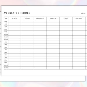 Hourly Weekly Schedule Landscape, Sunday & Monday Start, Weekly Planner ...