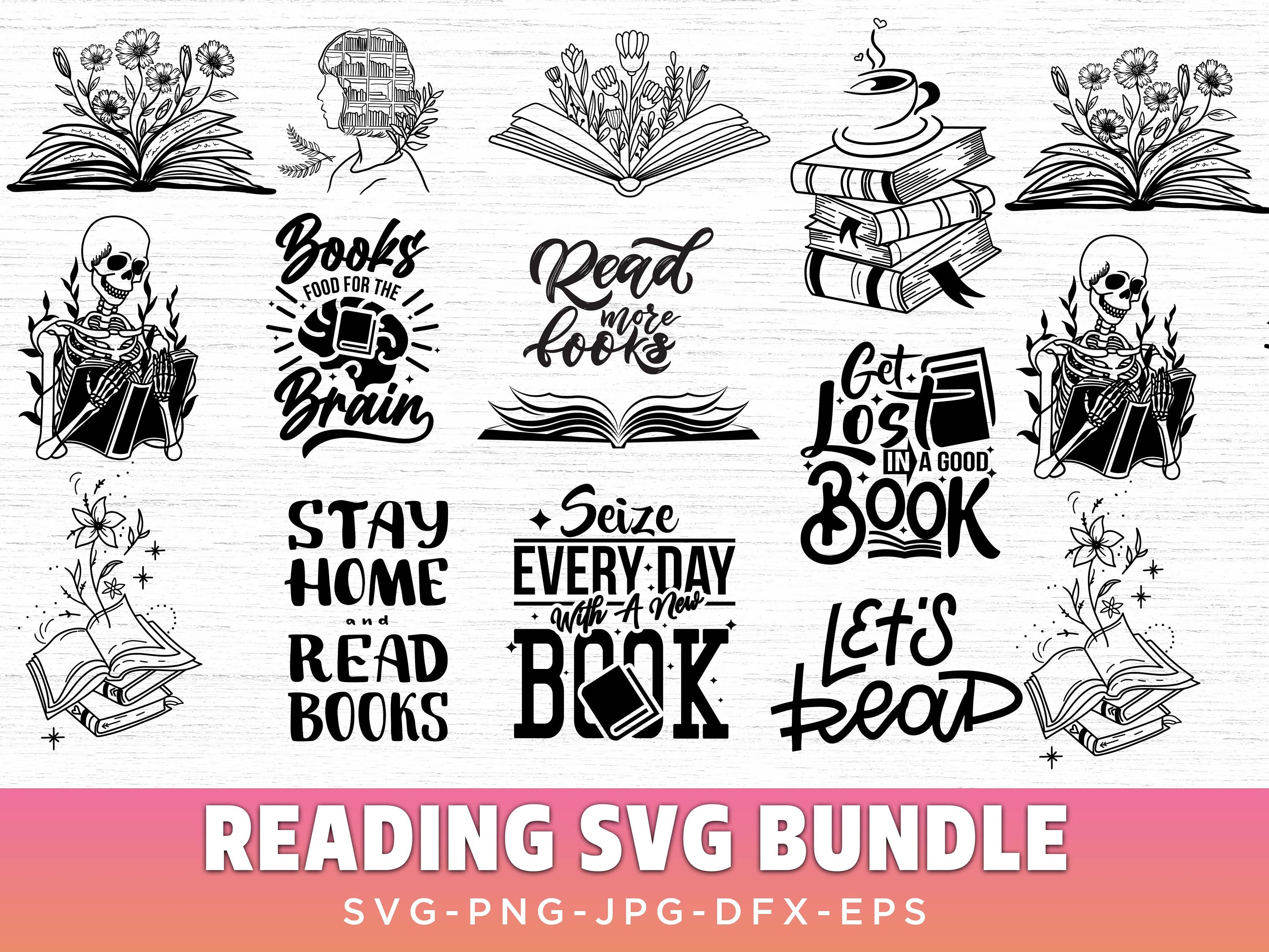 Reading Png Bundle, Reading Quotes Svg Bundle, Book Lover Svg, Book Svg ...