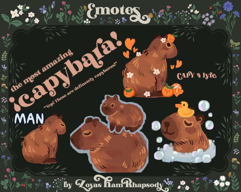 Twitch Emote - Capybara - Cute Cozy Silly Handdrawn Cottagecore Painted ...