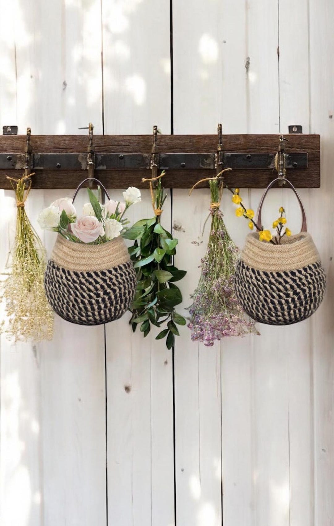 Vintage Basket, Small Jute & Cotton Woven Hanging Baskets, Set of 2 ...