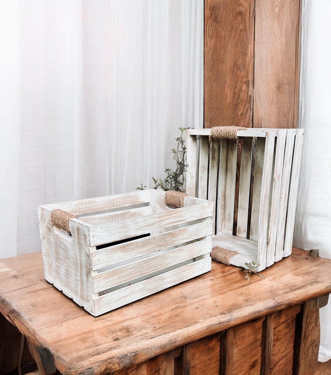 Handcrafted Large Wood Crates Set of 2 for Rustic Farmhouse Home Decor ...
