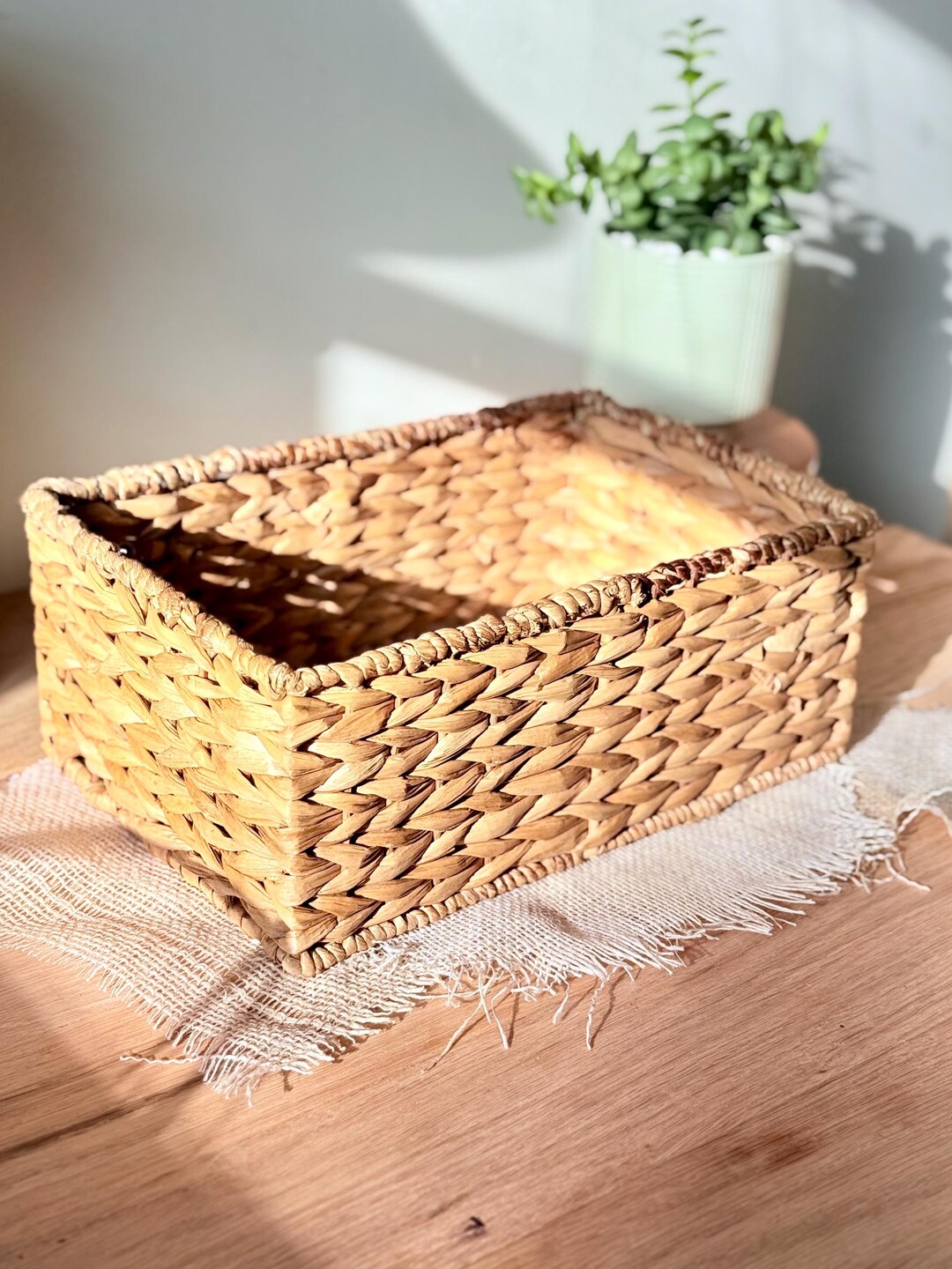 Vintage Baskets, Vintage Rectangle Hyacinth Storage Basket, Sustainable ...
