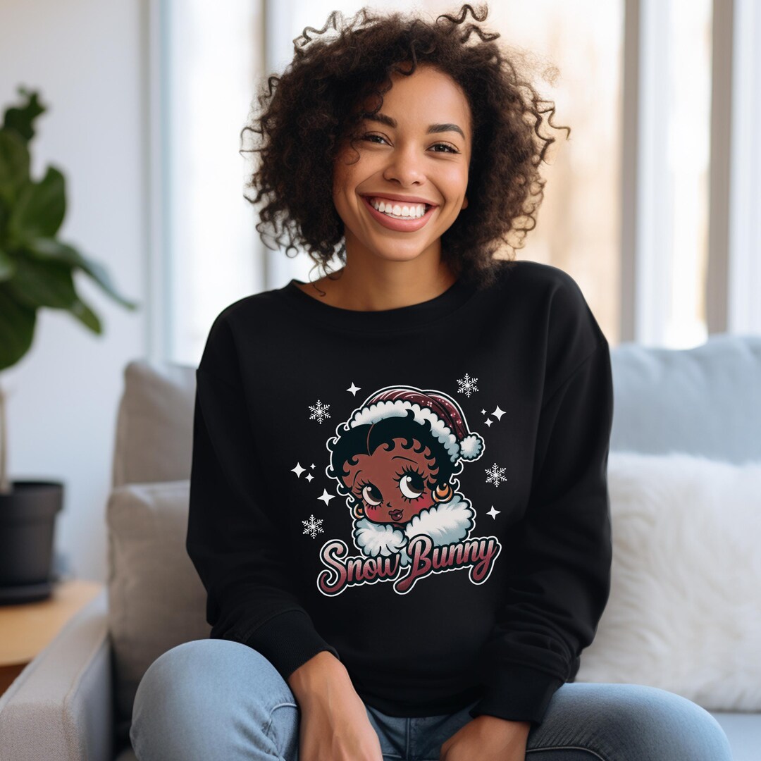 Snow Bunny Sweatshirt, Winter Black Betty, Cute Snowflake Jumper, Cozy ...