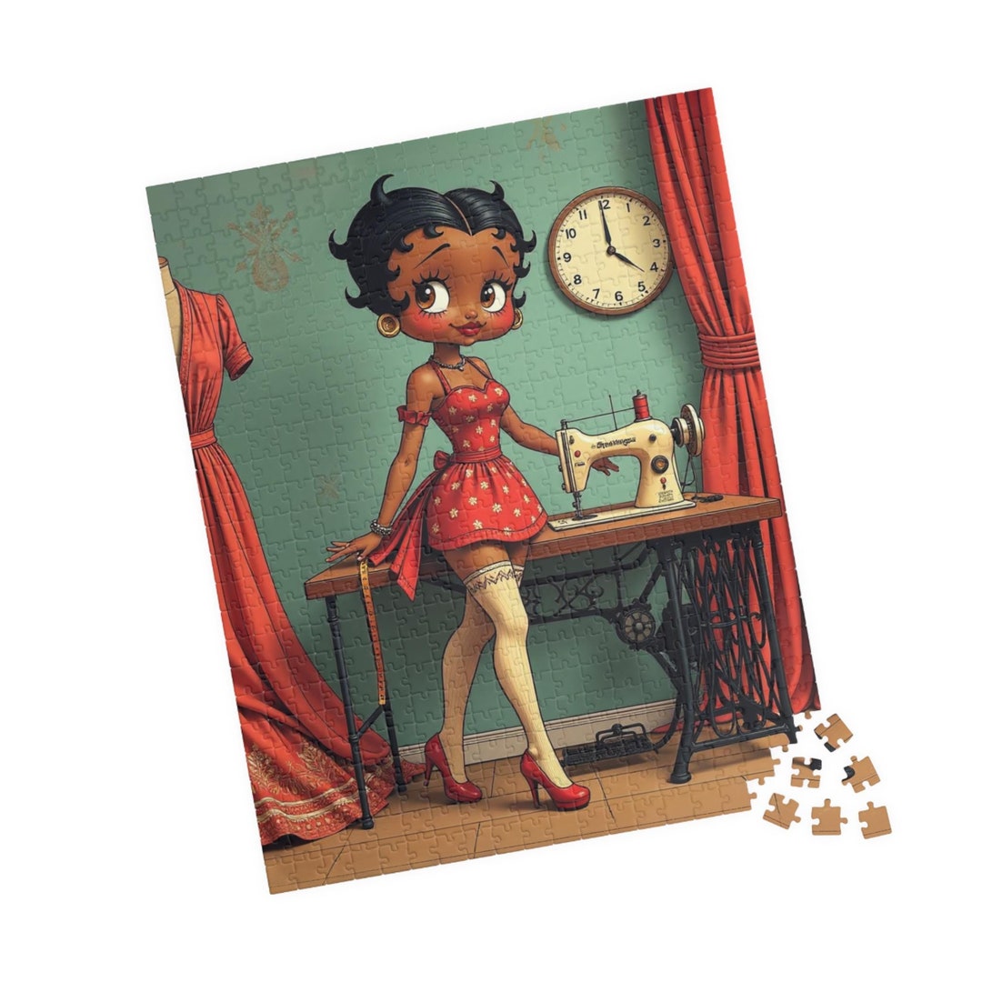Jigsaw Puzzle, Black Betty Boop Vintage Sewing Machine Design, Sewing ...
