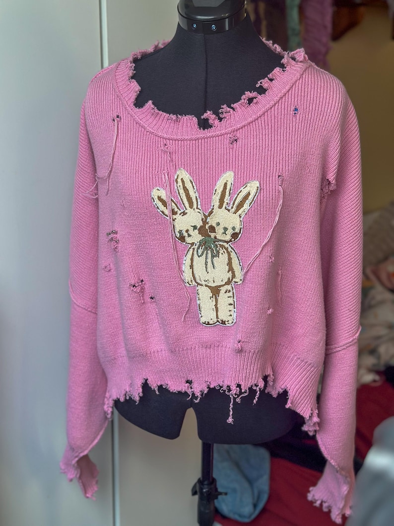 Creepy Cute Upcycled Sweater- Oversized Women’s Distressed Sweater Two ...