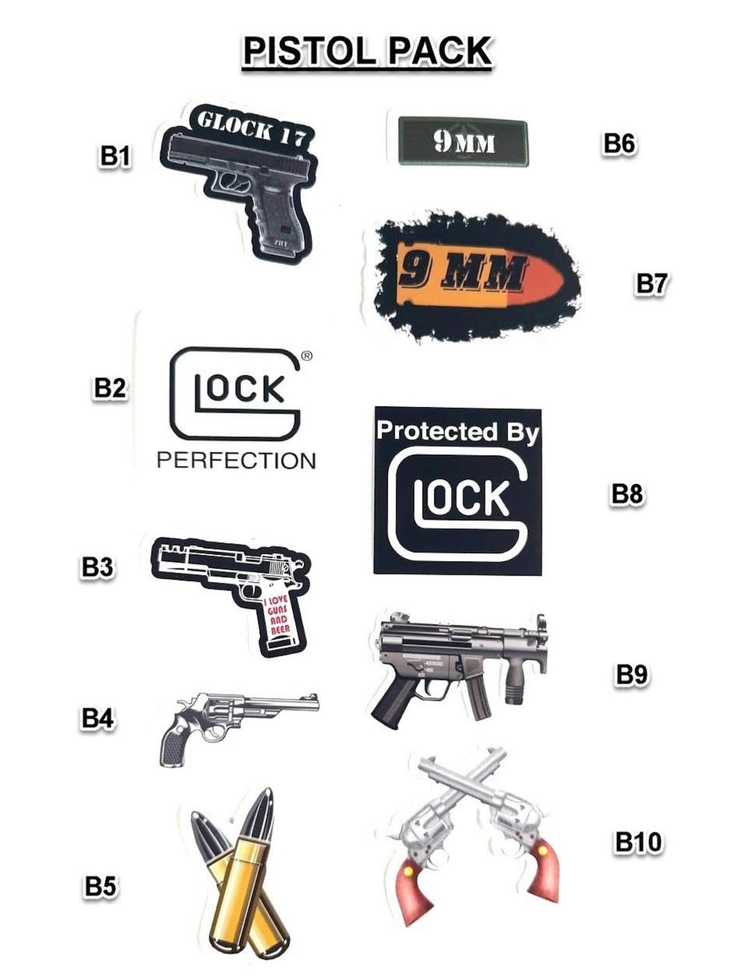 Pistol Pack / Gun Stickers / AK Stickers /handgun Stickers/ Pack of 10 Gun Stickers / Pistol ...