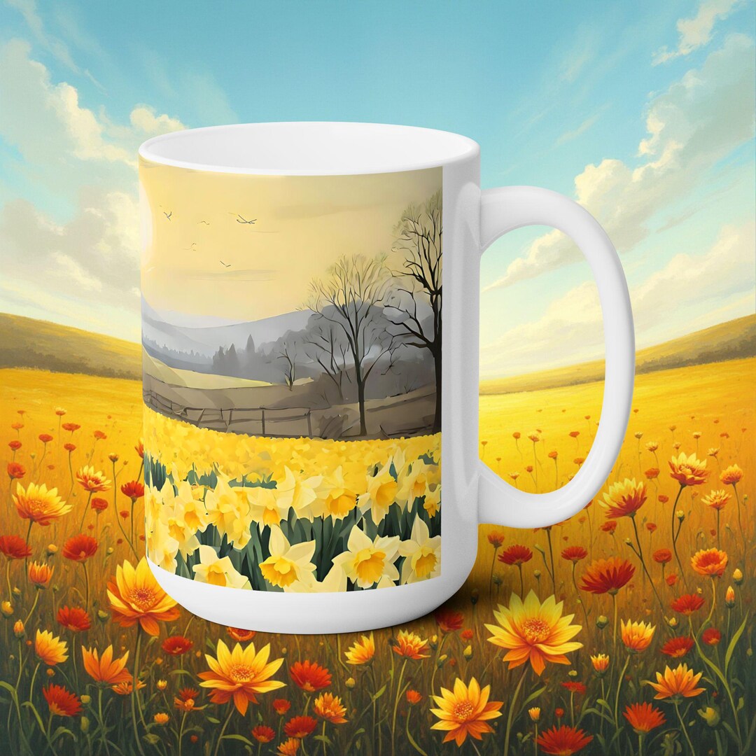 Floral Landscape Mugs, Large Mug, Landscape Scene, Floral Scene ...