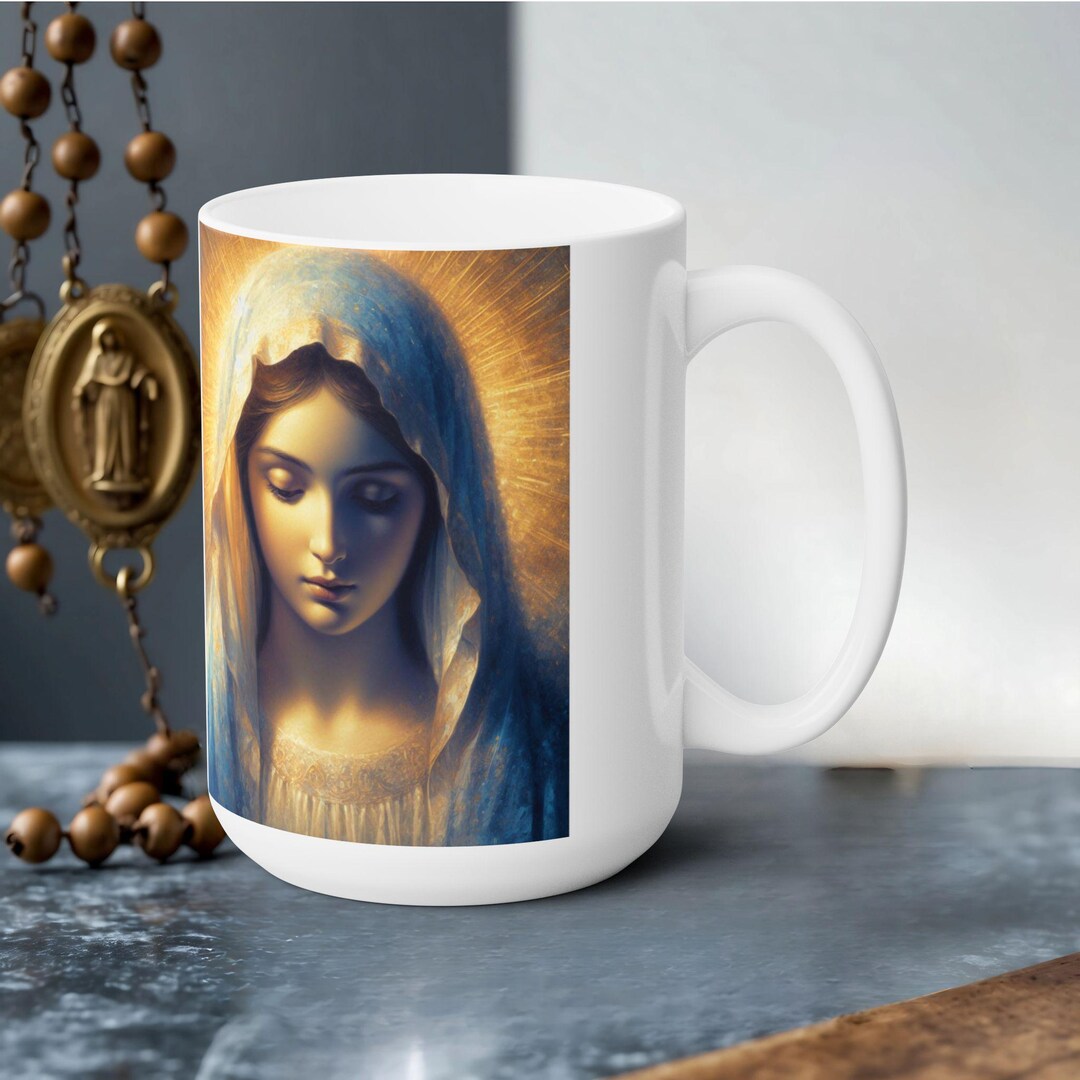 Christian Mug, Blessed Virgin Mary Mug, Religious Design, Ceramic Mug ...