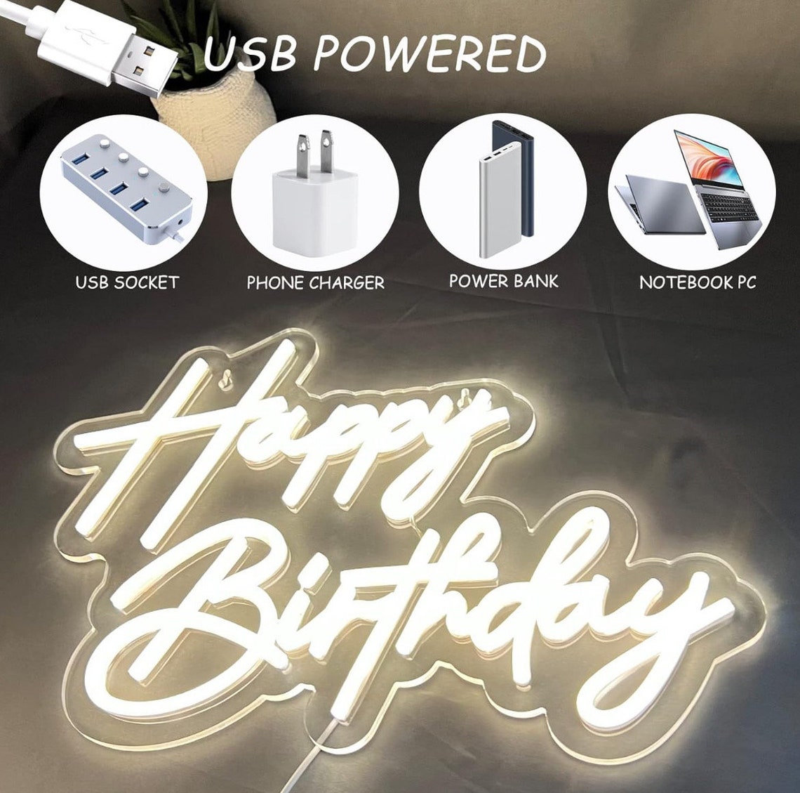 Happy Birthday Neon Sign, Birthday Neon Sign, Neon Party Backdrop ...