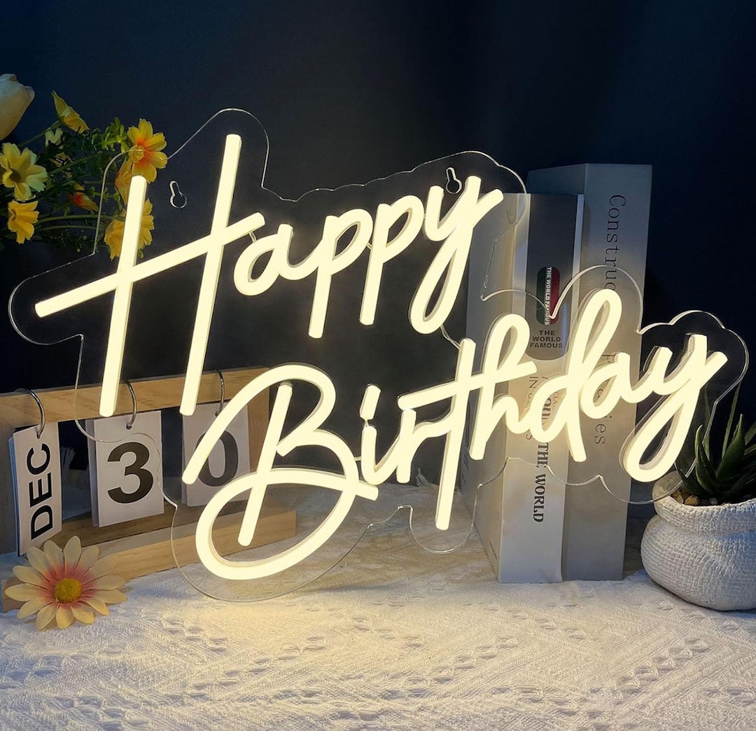 Happy Birthday Neon Sign, Birthday Neon Sign, Neon Party Backdrop ...