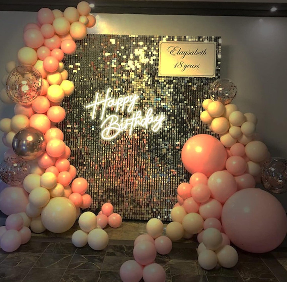 Happy Birthday Neon Sign, Birthday Neon Sign, Neon Party Backdrop ...