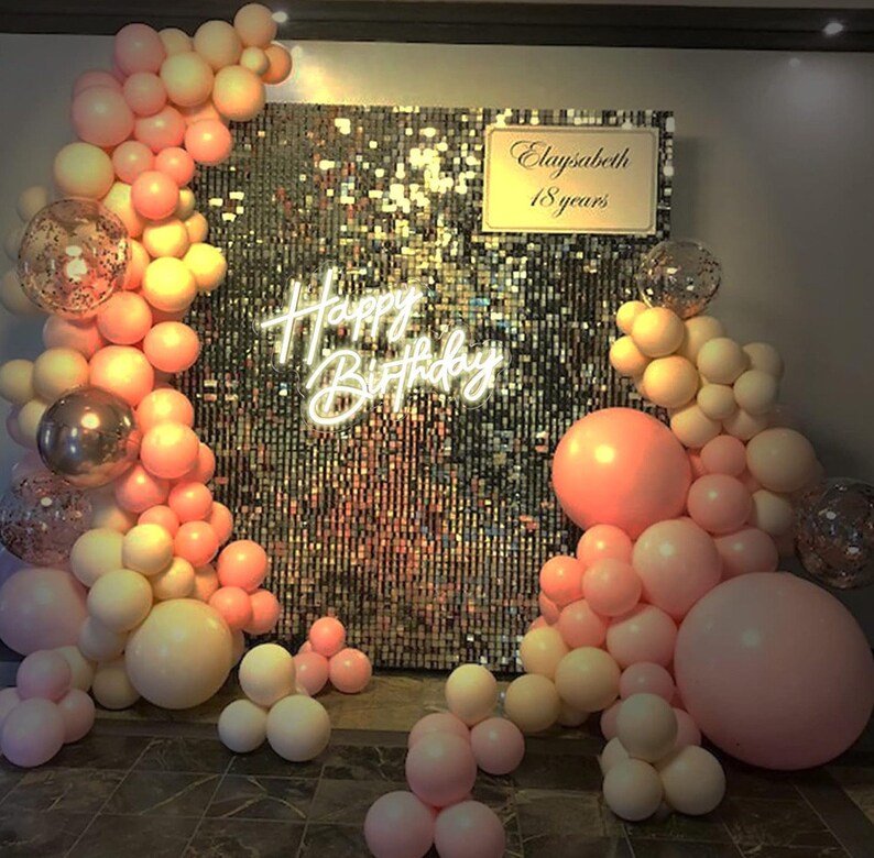 Happy Birthday Neon Sign, Birthday Neon Sign, Neon Party Backdrop ...