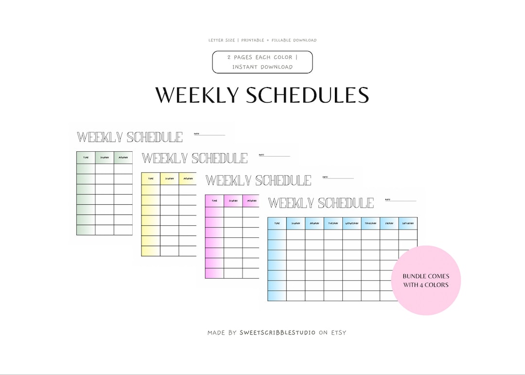 Editable Weekly Schedule Printable | Colorful Weekly Schedule | Bundle ...