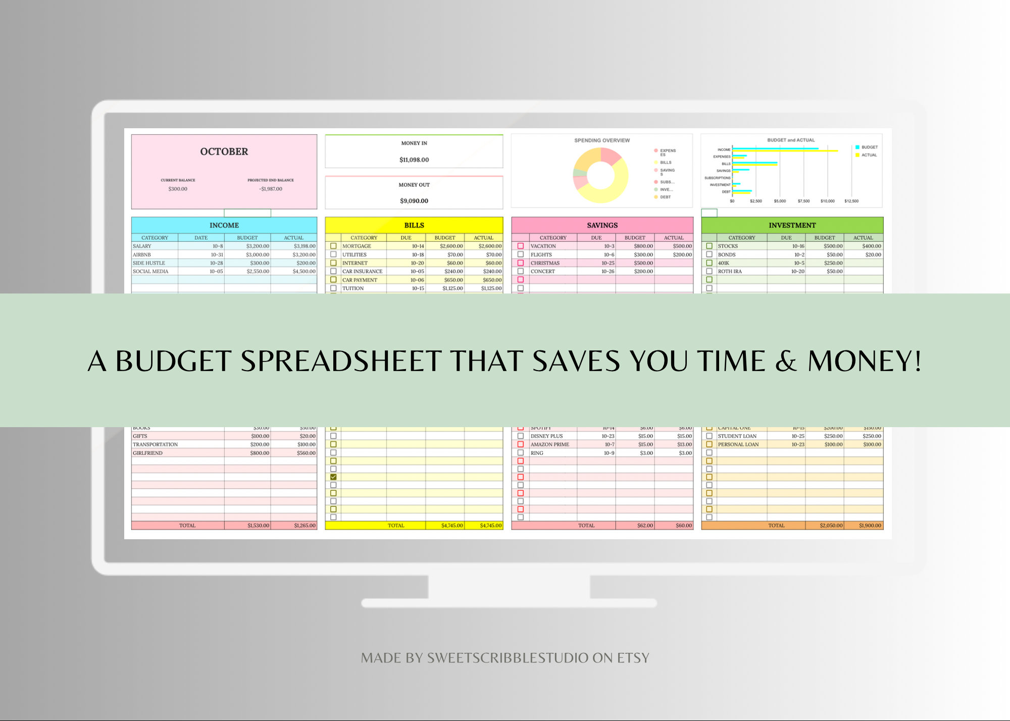 Monthly Budget Spreadsheet Template - Financial Planner, Expense ...