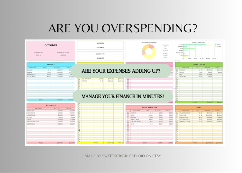 Monthly Budget Spreadsheet Template - Financial Planner, Expense ...