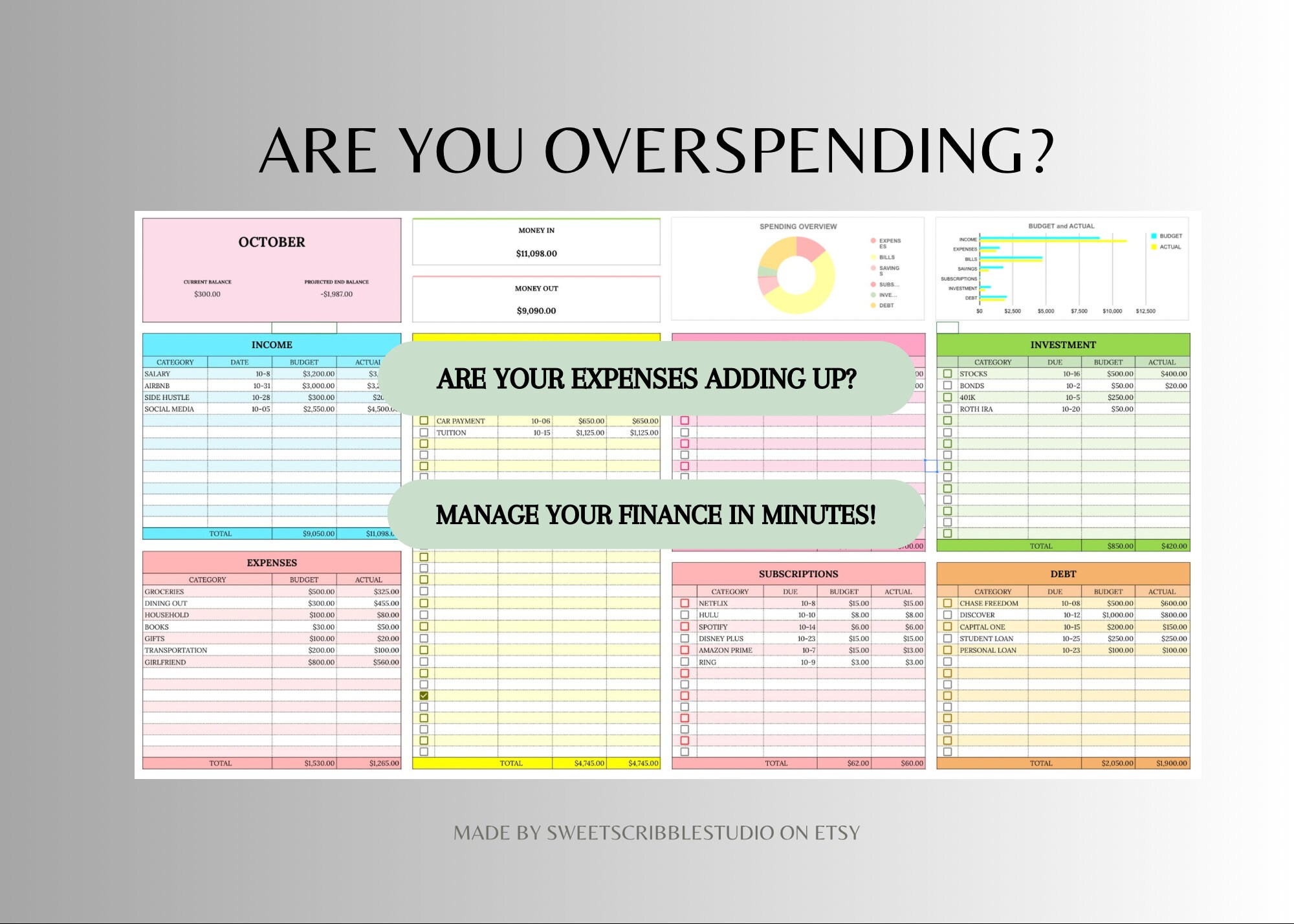 Monthly Budget Spreadsheet Template - Financial Planner, Expense ...