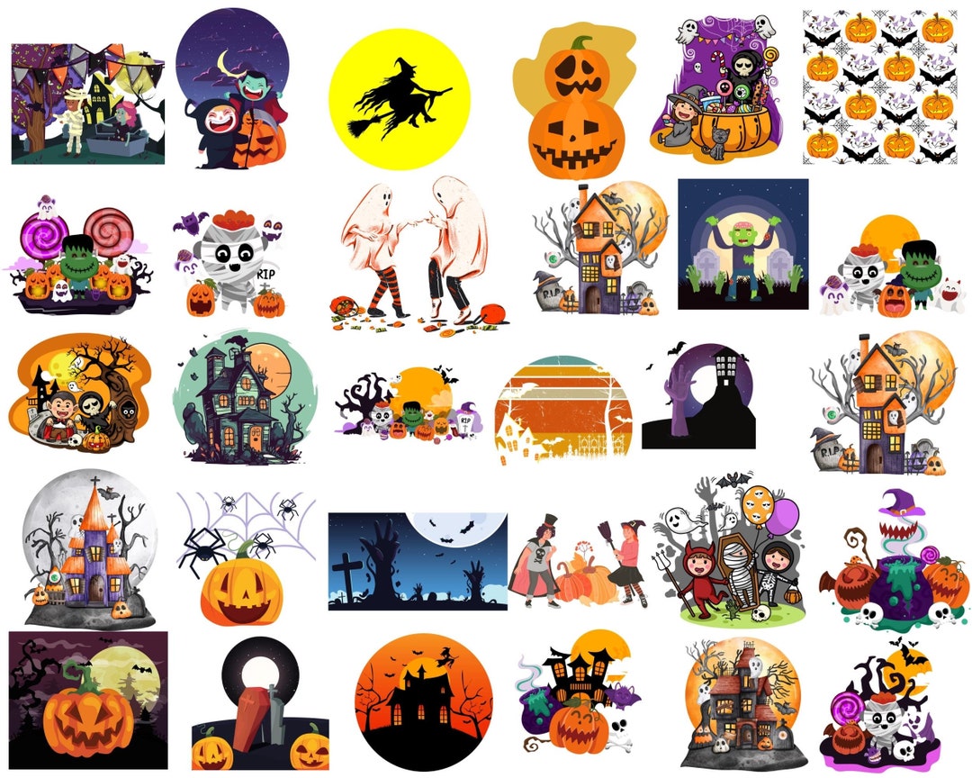 Halloween Themed Stickers Digital PNG - Etsy