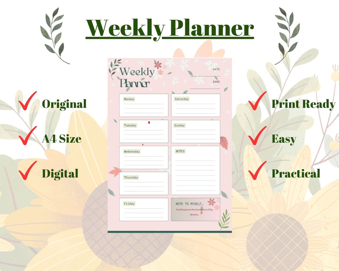 Leaf-patterned Weekly Planner A4 Weekly Organizer Week Plan Weekly to ...