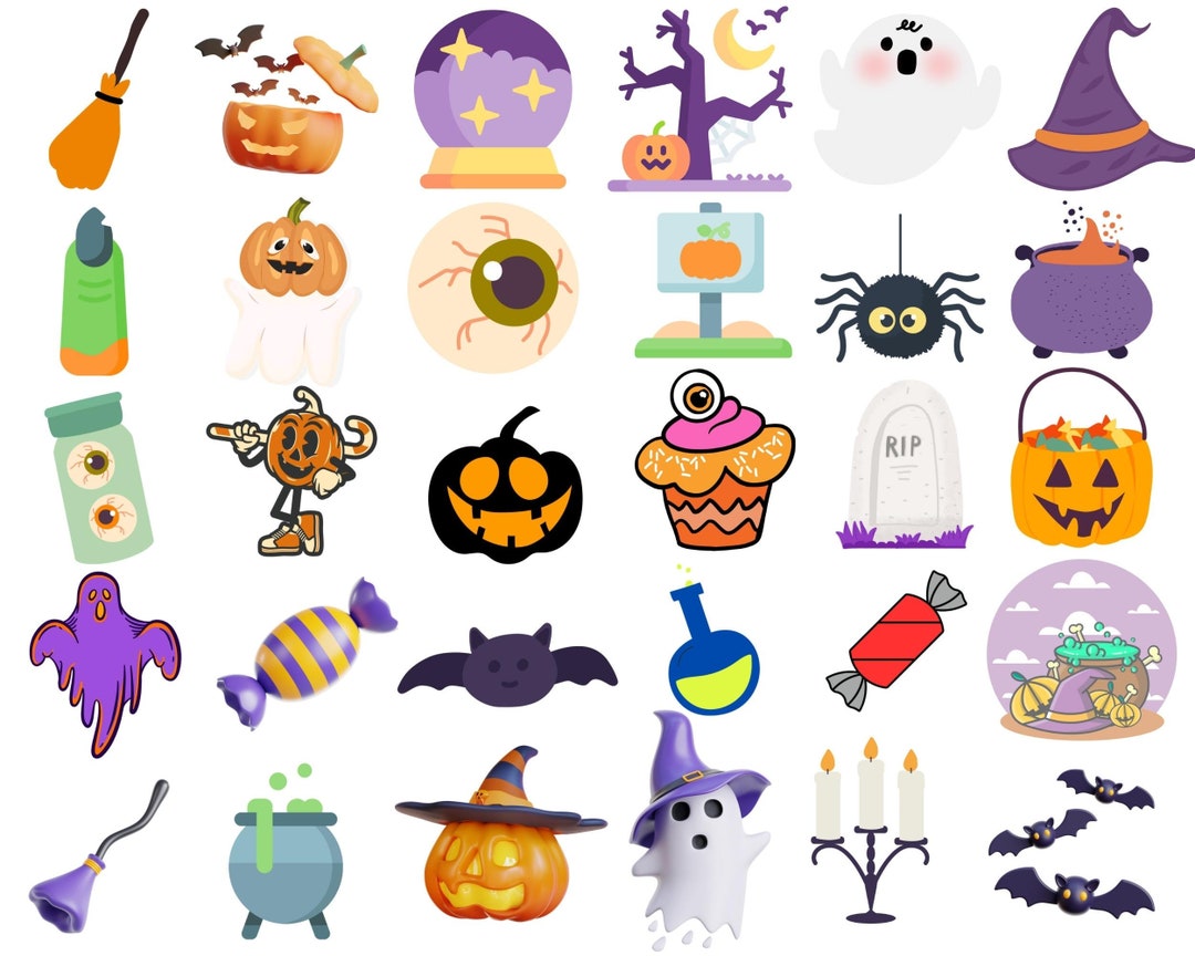 Halloween Themed Stickers Digital PNG - Etsy