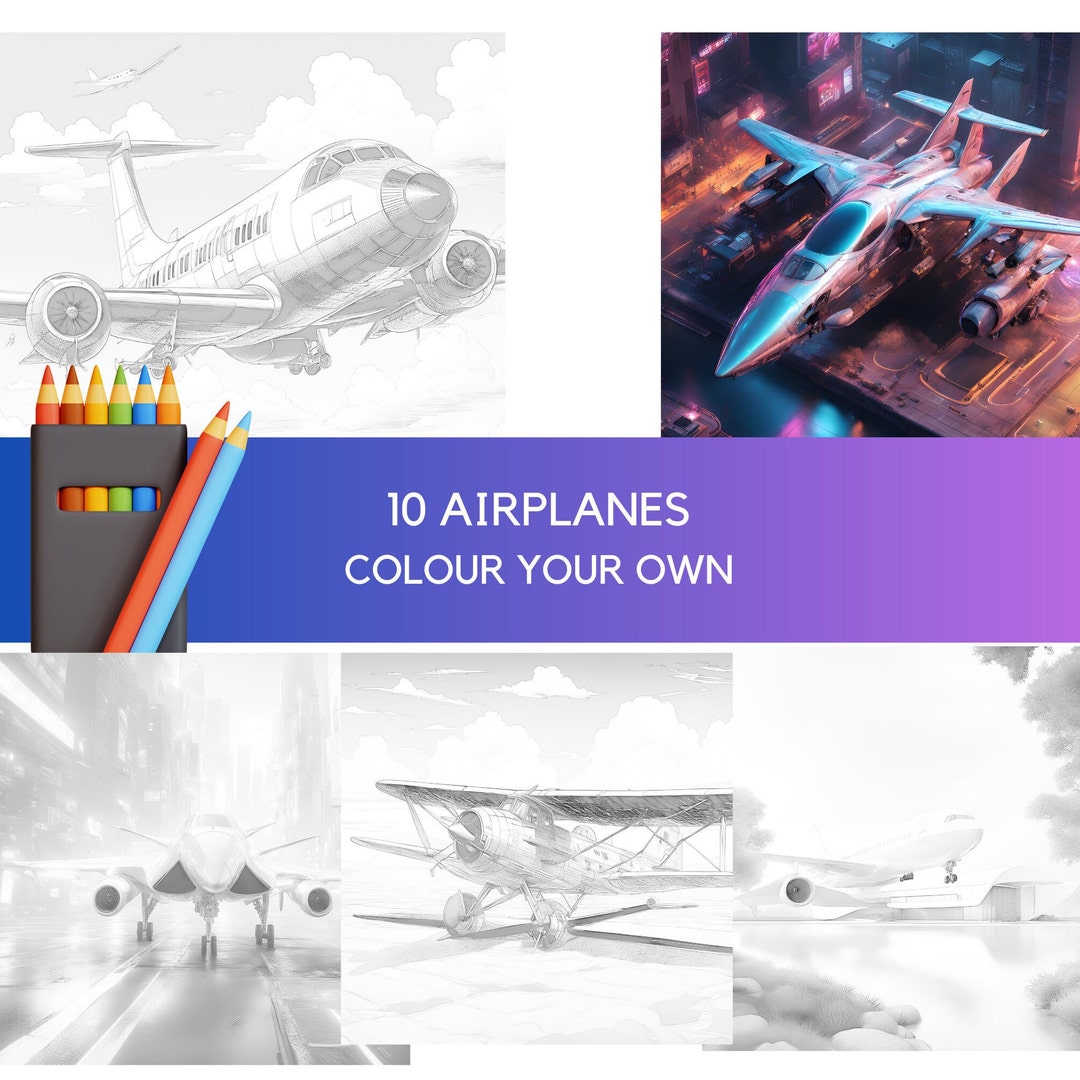 10 Airplane Colouring Pages - Printable Coloring Pages - Etsy UK