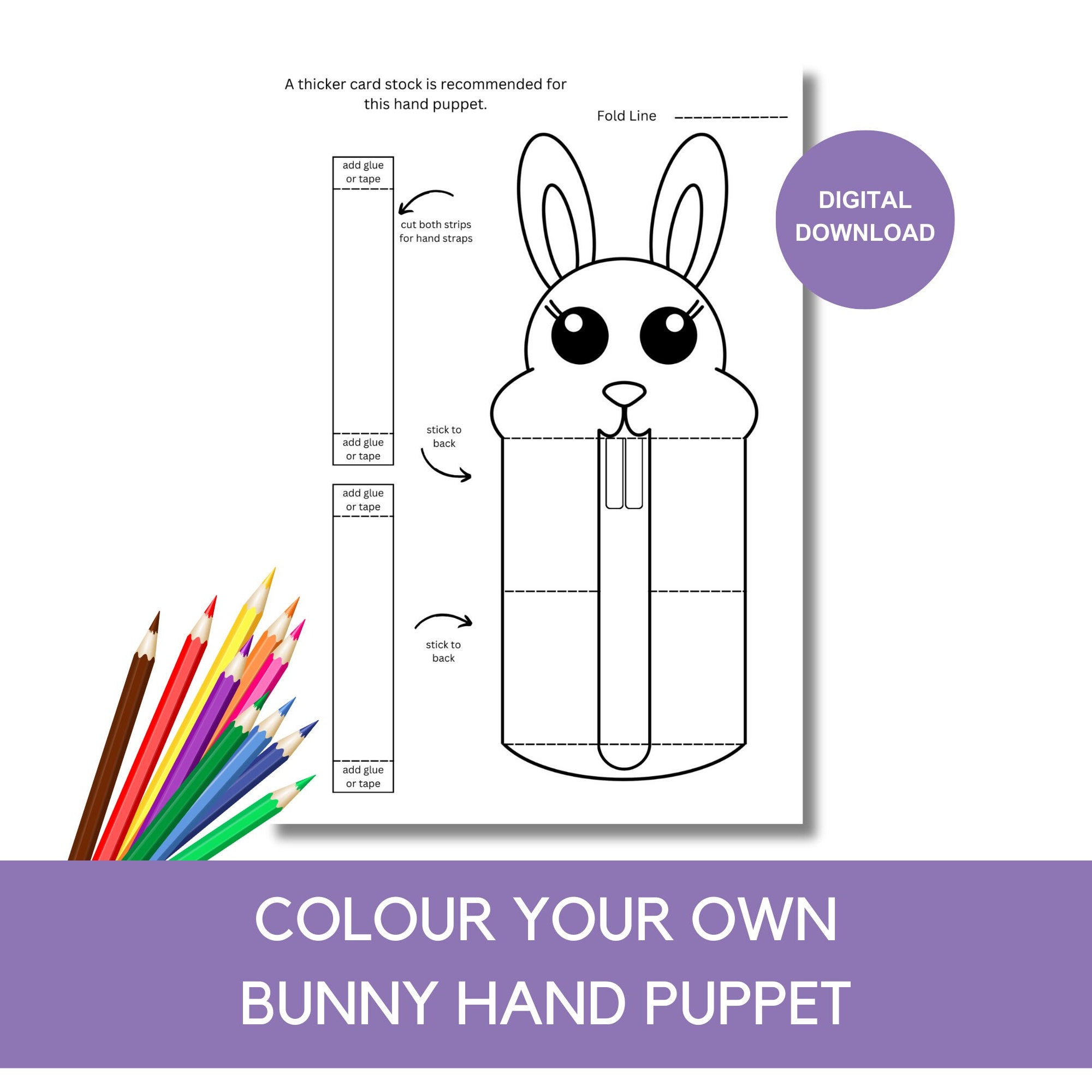 Bunny Hand Puppet - Colour Your Own Hand Puppet- Printable - Etsy