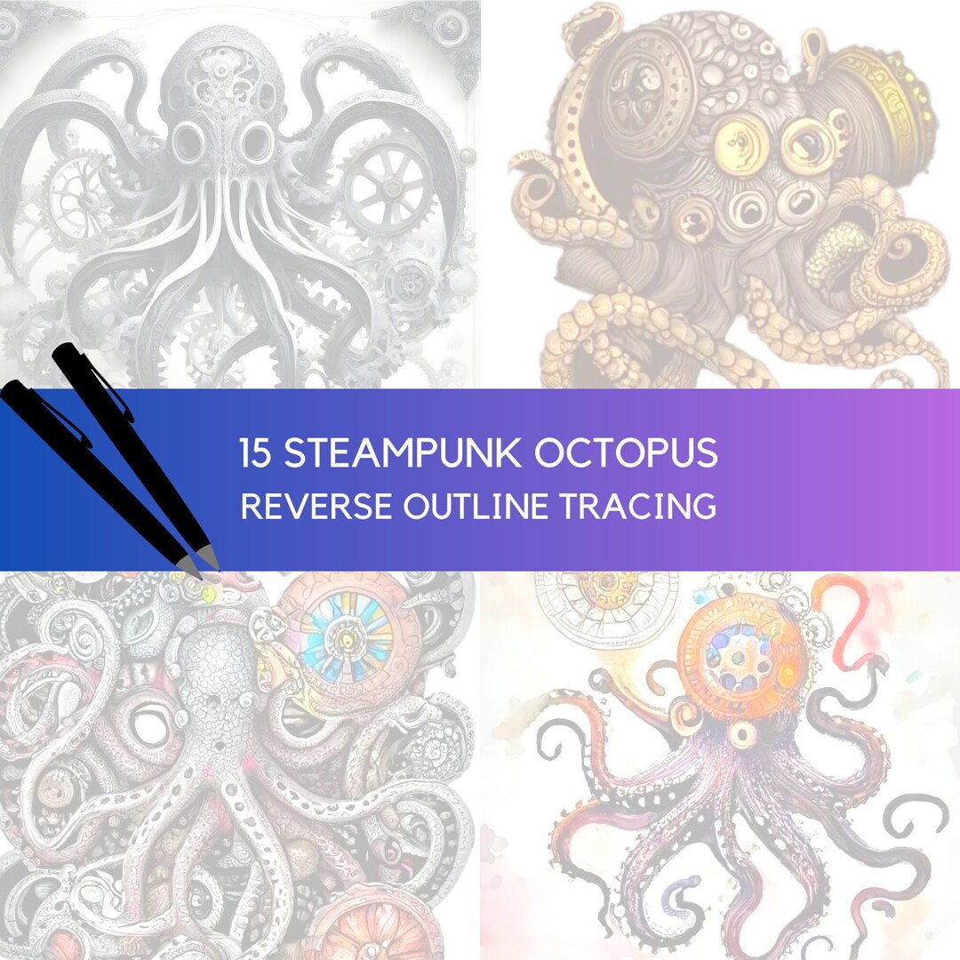 15 Steampunk Octopus Octopi Reverse Colouring Pages - Printables ...