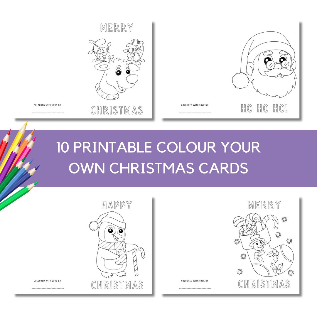 Christmas Card Colouring Pages: Kids Printable Activity (digital ...
