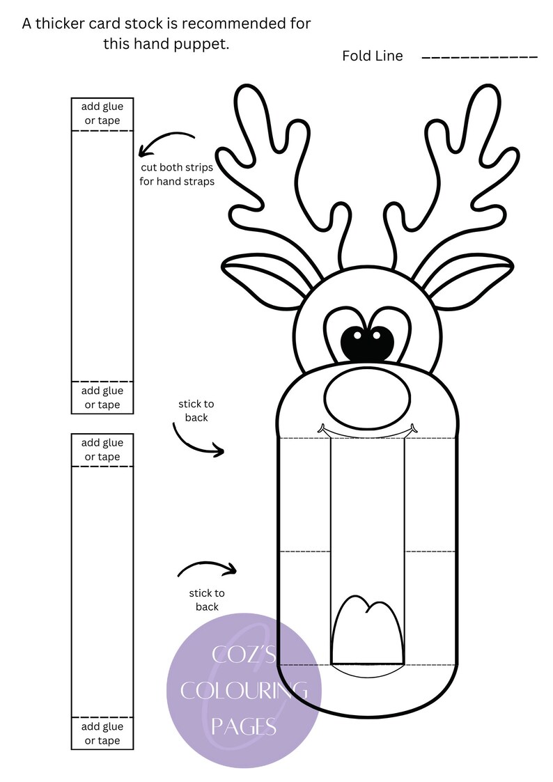 Reindeer Hand Puppet - Colour Your Own Hand Puppet- Printable - Etsy
