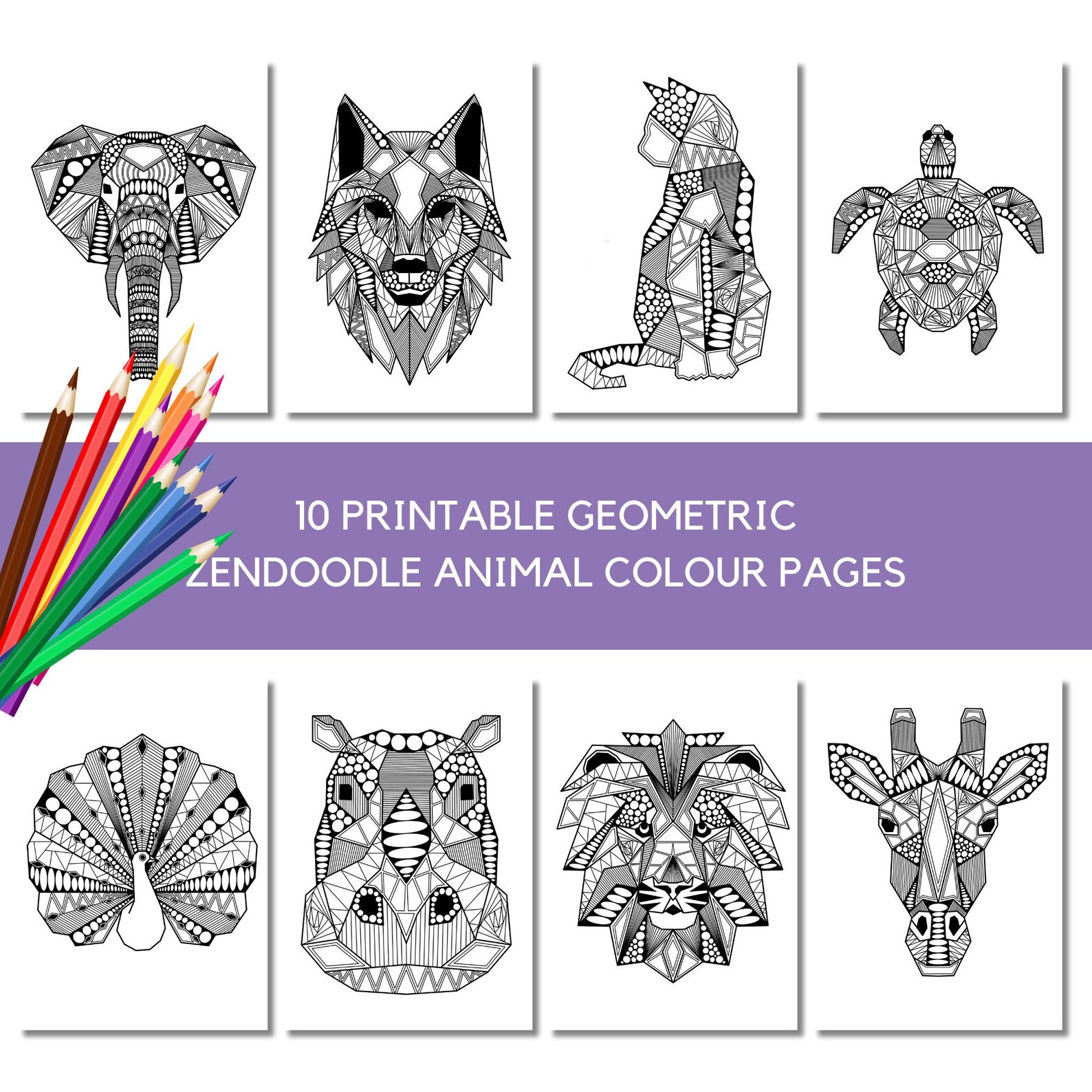 Geometric Animal Zendoodle Colouring Pages - Digital Download - Etsy