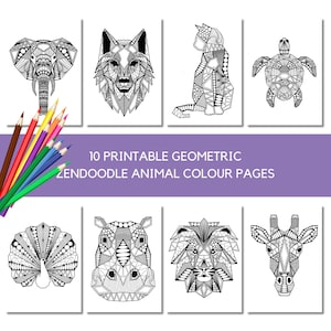 Geometric Animal Zendoodle Colouring Pages - Digital Download - Etsy