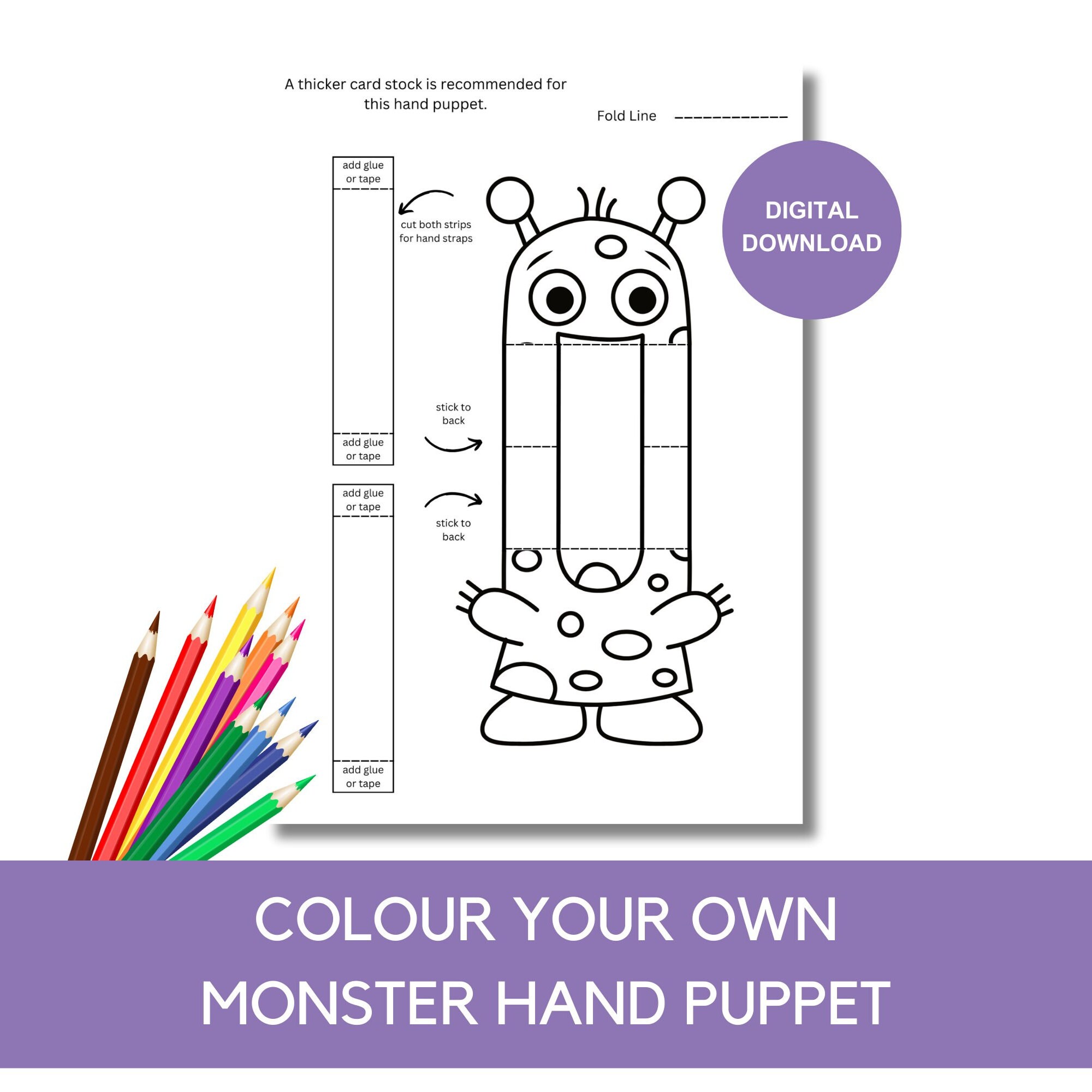 Monster Hand Puppet - Colour Your Own Hand Puppet- Printable - Etsy