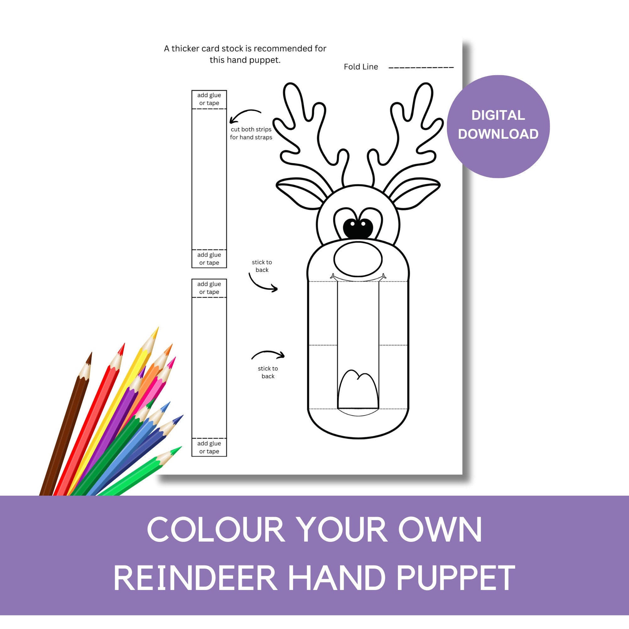 Reindeer Hand Puppet - Colour Your Own Hand Puppet- Printable - Etsy