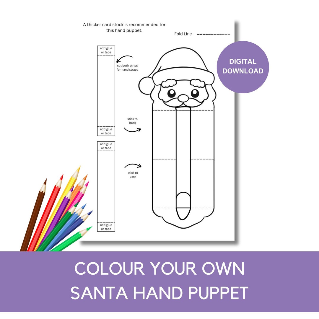 Santa Hand Puppet - Colour Your Own Hand Puppet- Printable - Etsy
