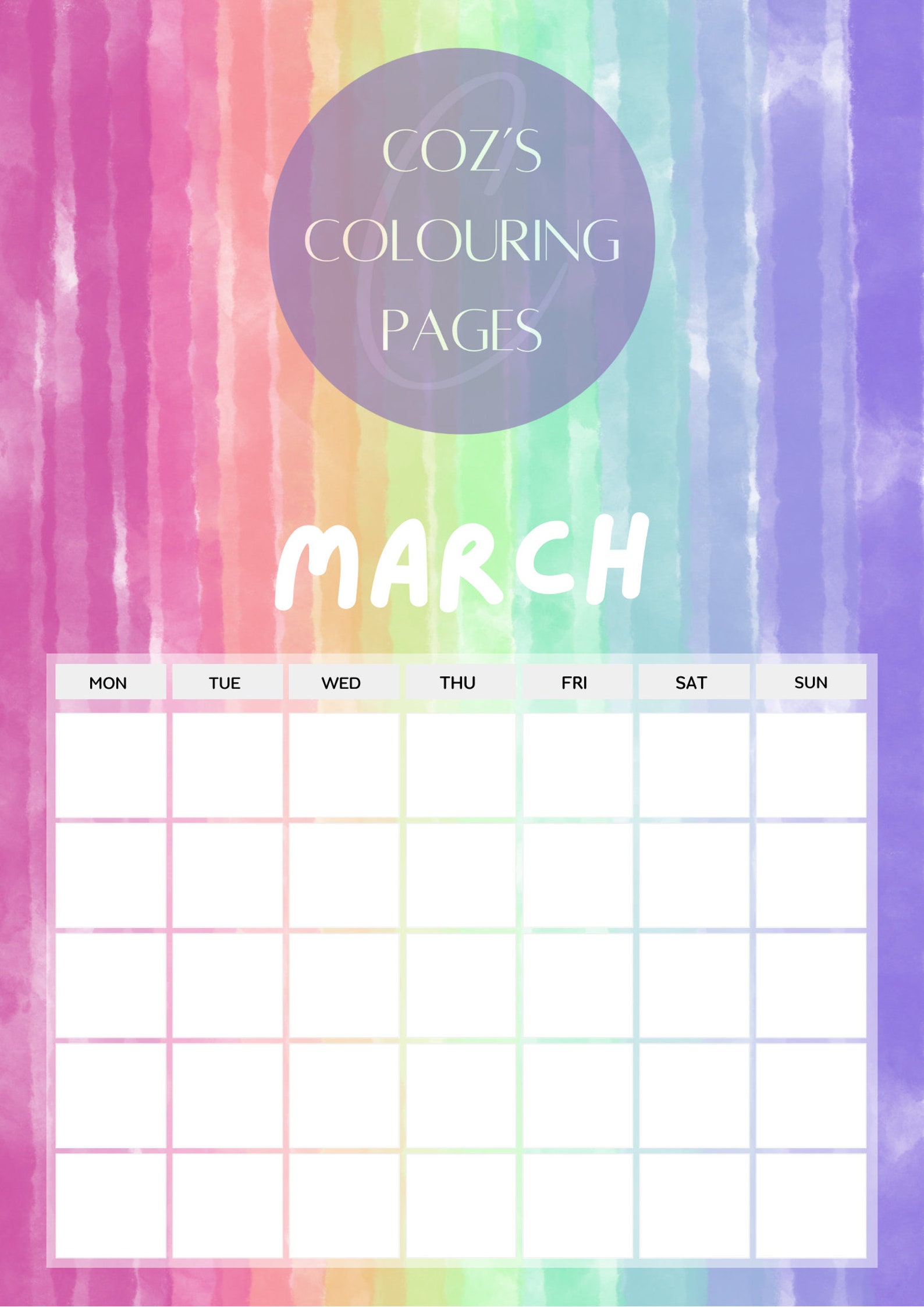 Calendar Reverse Colouring Pages Printables Digital Download - Etsy
