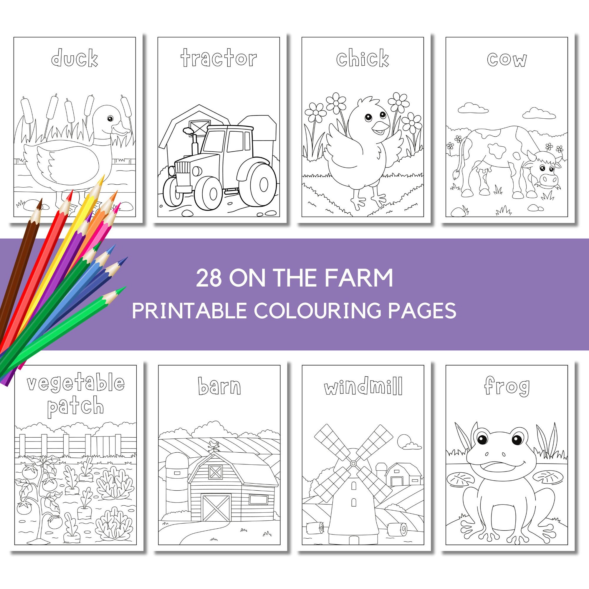 On the Farm Colouring Pages - Printable Colouring Pages - Etsy