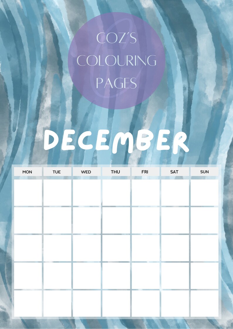 Calendar Reverse Colouring Pages Printables Digital Download - Etsy