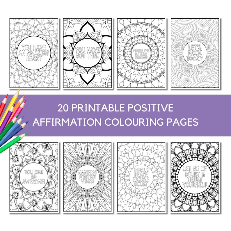 Positive Affirmation Colouring Pages - Printables - Adult Colouring ...