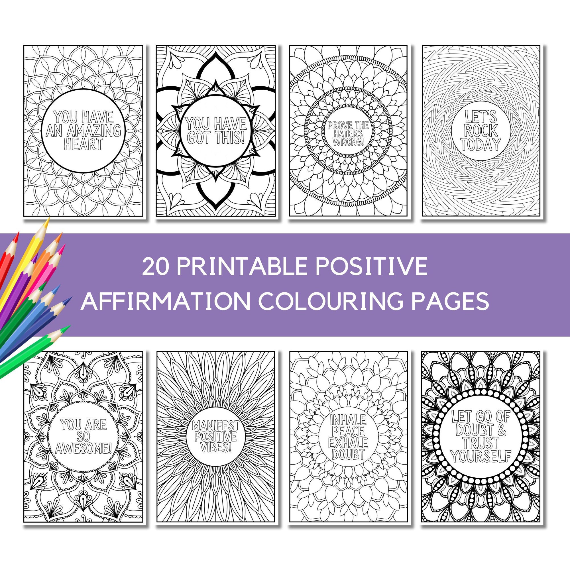 Positive Affirmation Colouring Pages - Printables - Adult Colouring ...