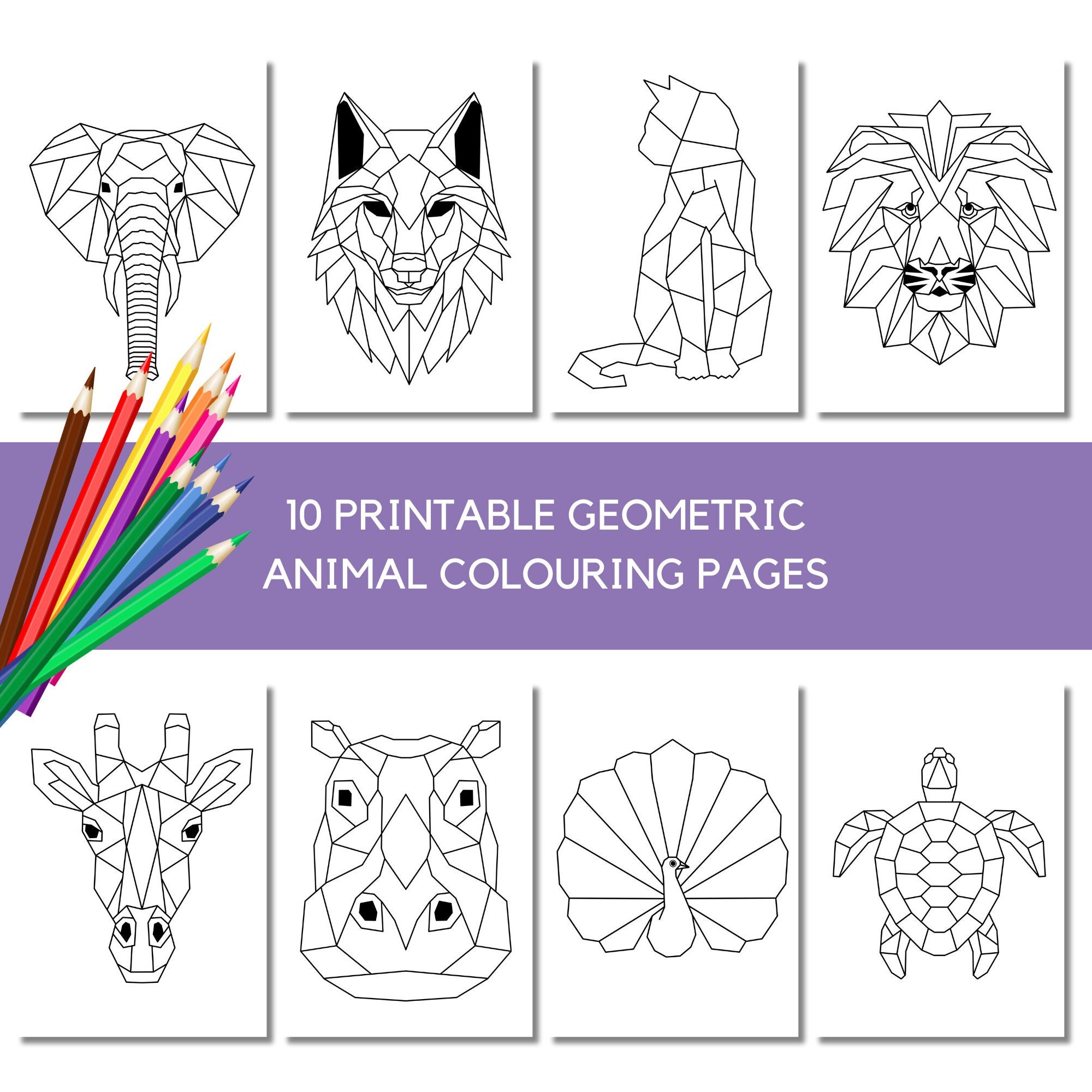 Geometric Animal Colouring Pages - Digital Download - Etsy