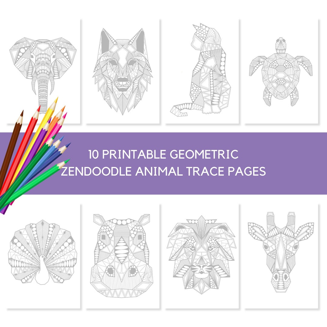 Geometric Animal Zendoodle Tracing Pages - Digital Download - Etsy