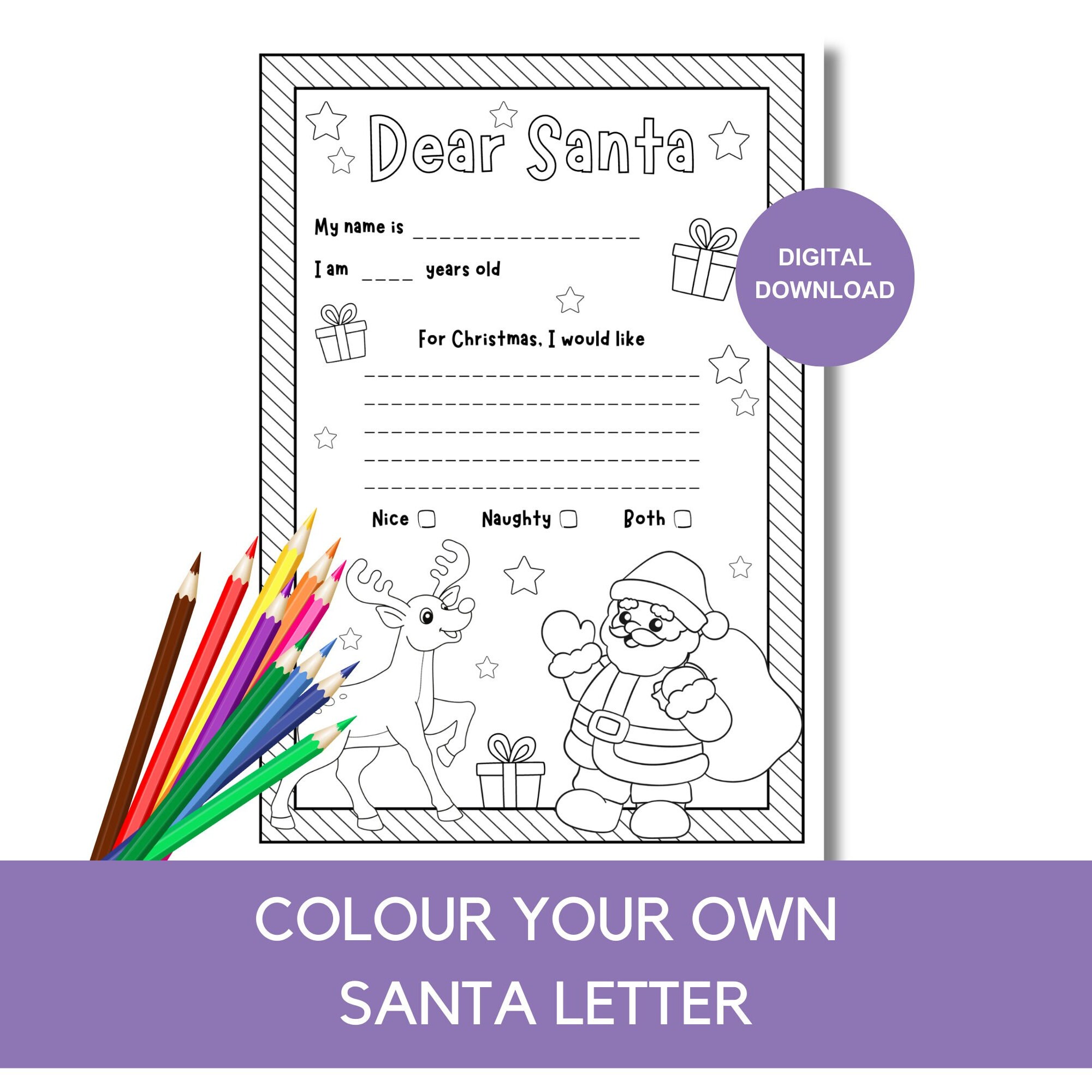 Santa Letter Colour Your Own Santa Letter Printable - Etsy