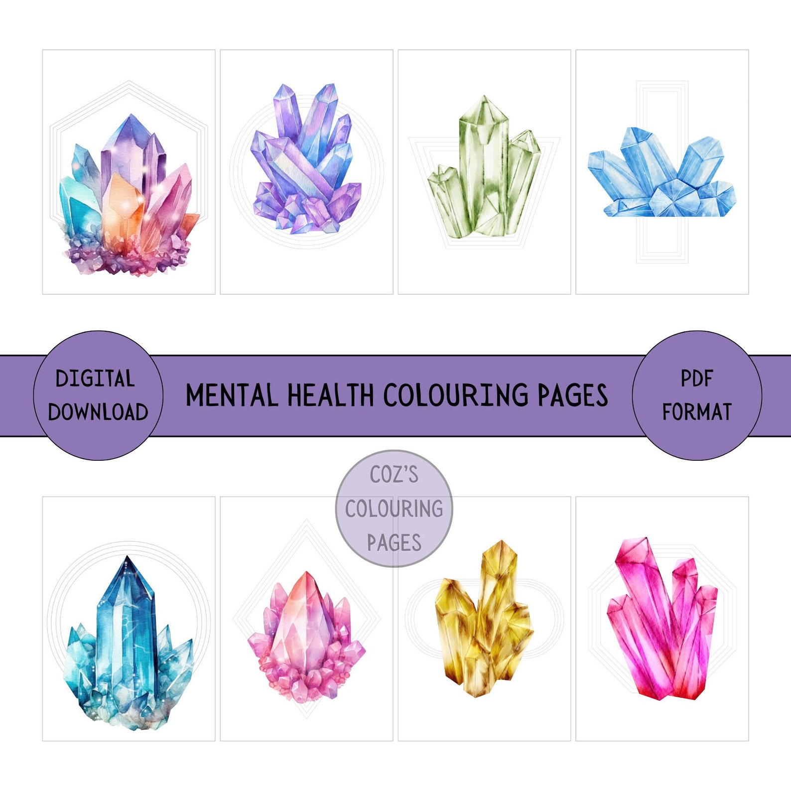 10 Printable Geode Reverse Colouring Pages - Kids & Adult Colouring ...