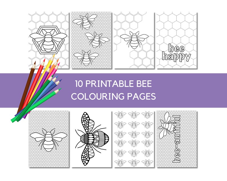 Bee Colouring Pages - Digital Download - Etsy