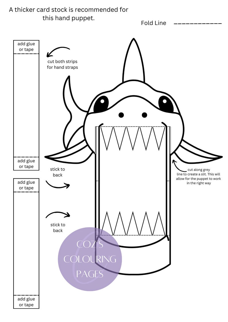 Shark Hand Puppet - Colour Your Own Hand Puppet- Printable - Etsy