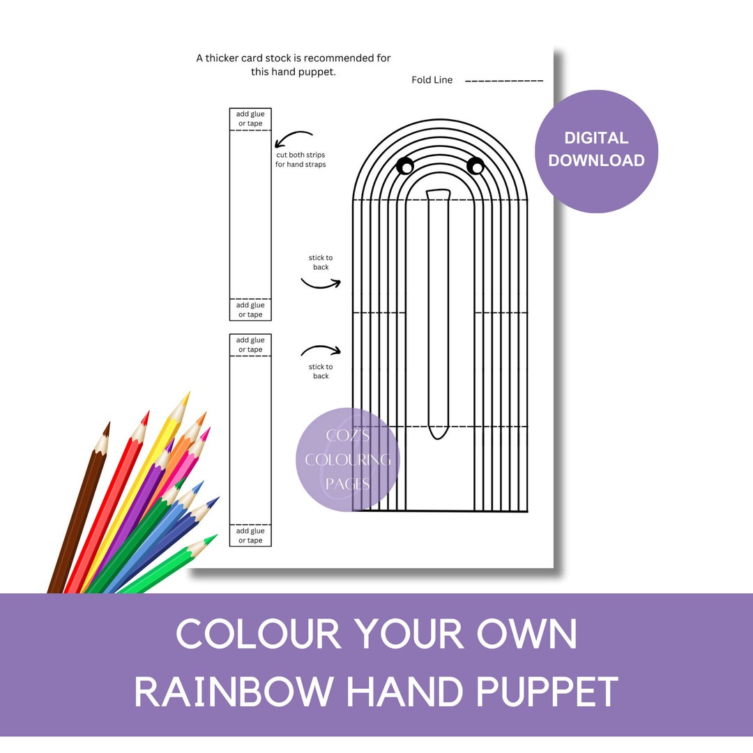 Rainbow Hand Puppet - Colour Your Own Hand Puppet- Printable - Etsy