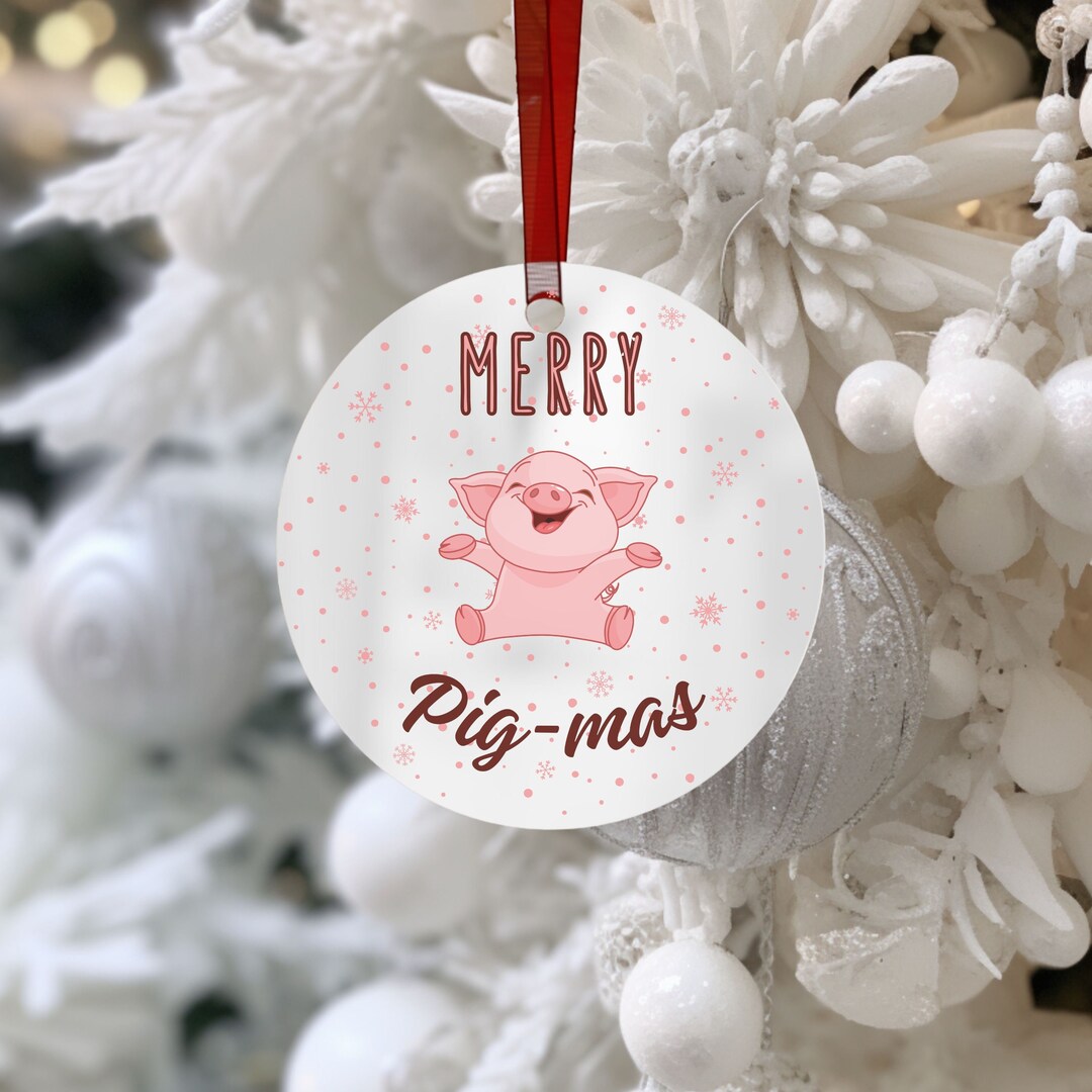DOUBLE-SIDED Cute PIG Metal Christmas Ornament Celebrating Pig-mas ...