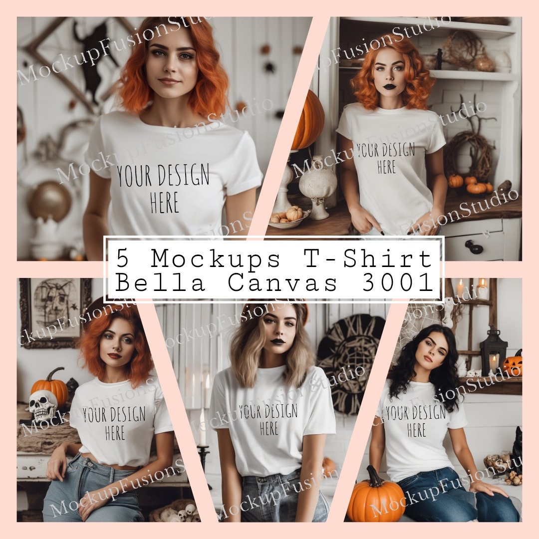 Package of 5 Mockups, Gildan 64000 Mockup, Fashion Model Mockup, White ...