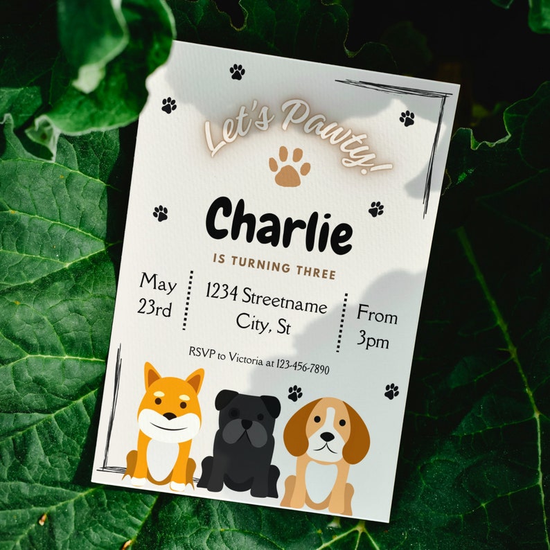 Dog Birthday Invitation | Let’s Party Invite | Dog Theme Birthday ...
