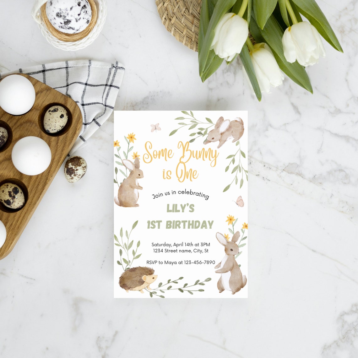 Bunny Birthday Invitation | Some Bunny is One Invitation Template ...