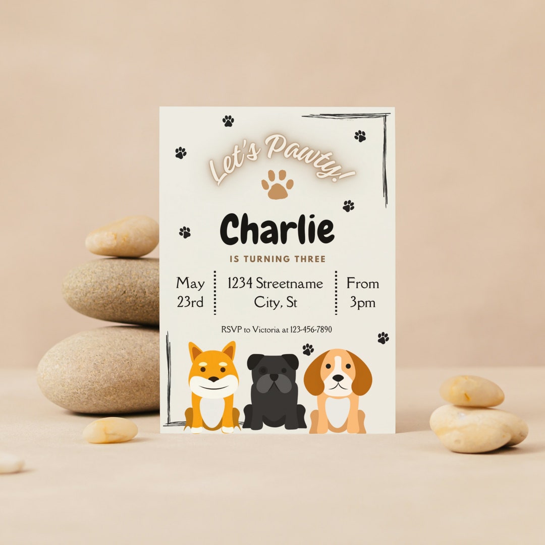 Dog Birthday Invitation | Let’s Party Invite | Dog Theme Birthday ...